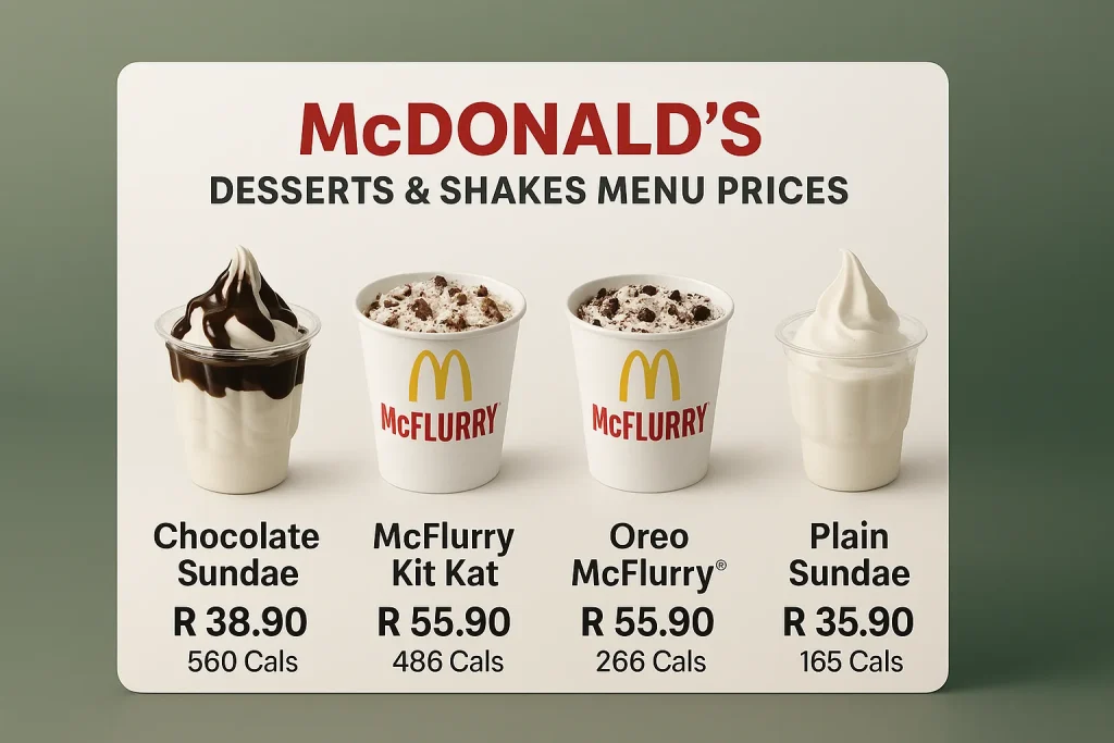 McDonald’s Desserts & Shakes Menu Prices South Africa